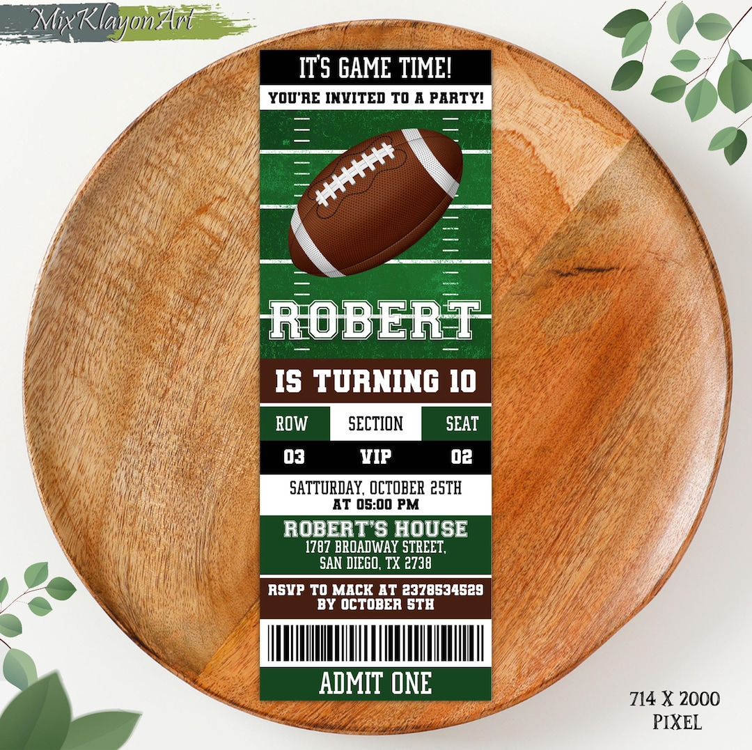 Editable Football Ticket Invitation, Football Birthday Invitation ...