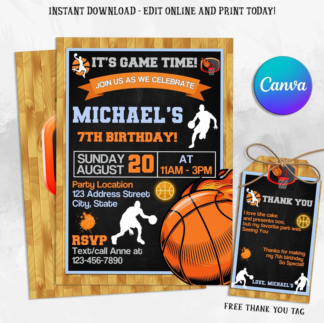Editable Basketball Invitation, Basketball Birthday Invitation ...