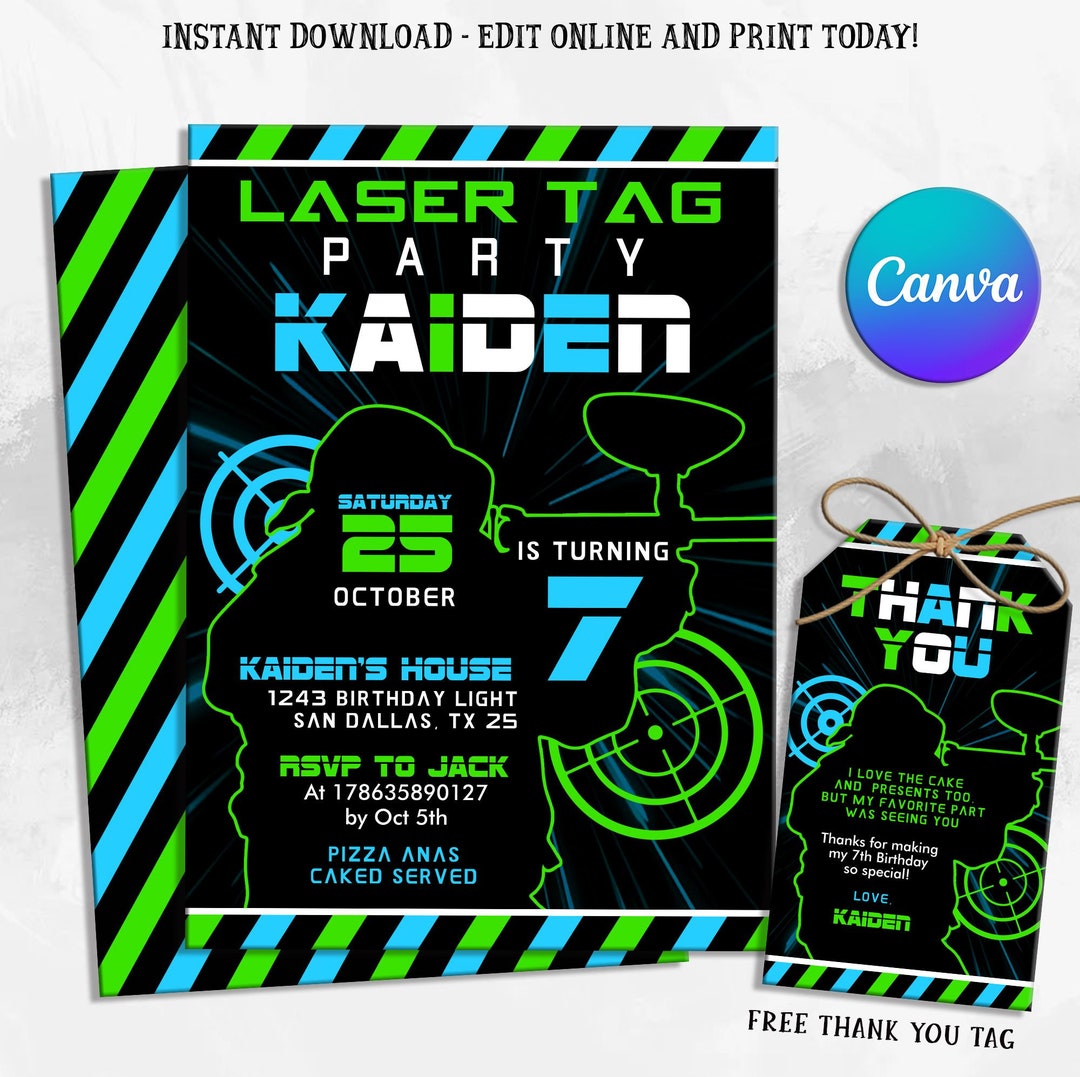 Editable Laser Tag Birthday Invitation Template, Laser Tag Invites ...