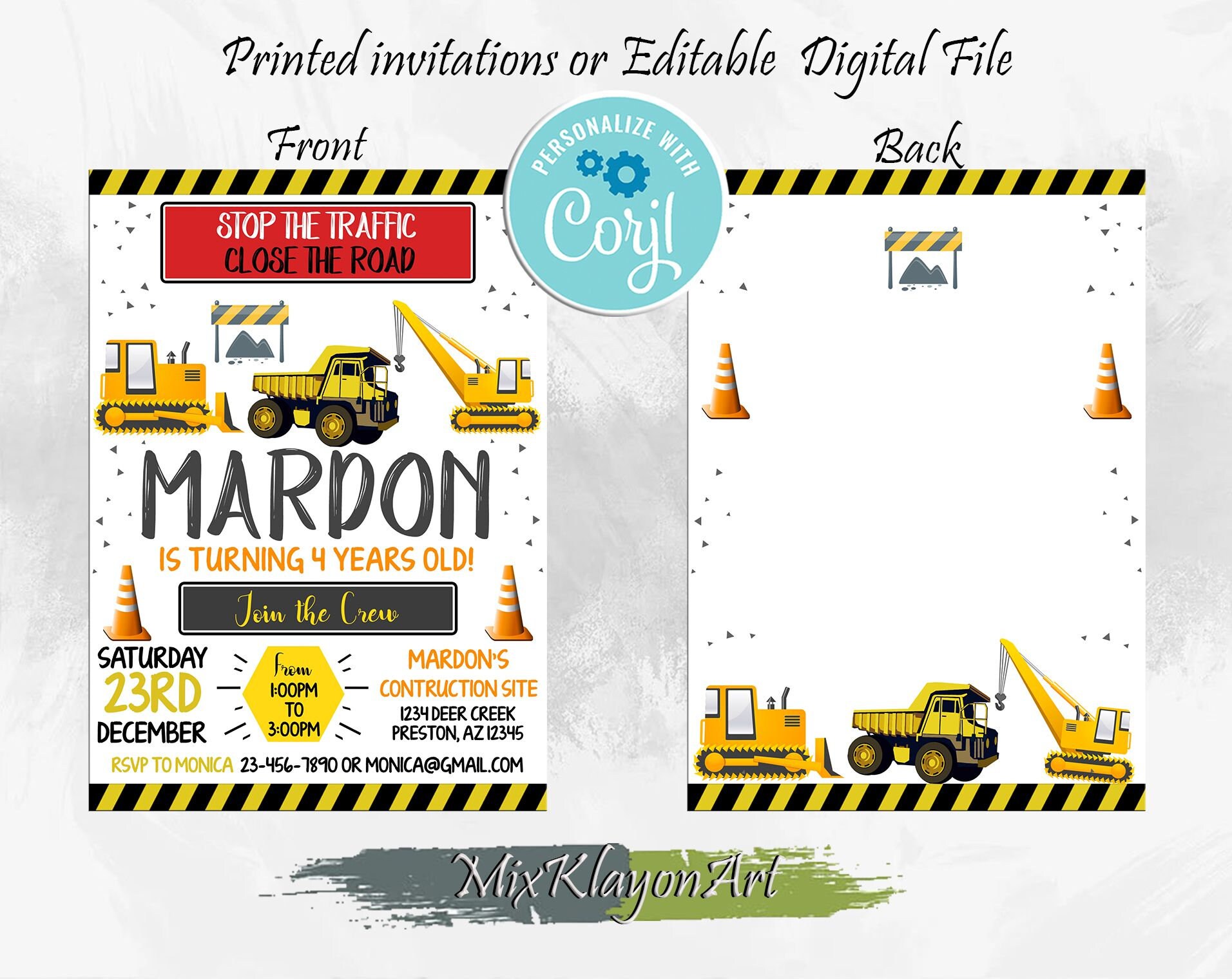 Editable Construction Invitation Construction Birthday - Etsy