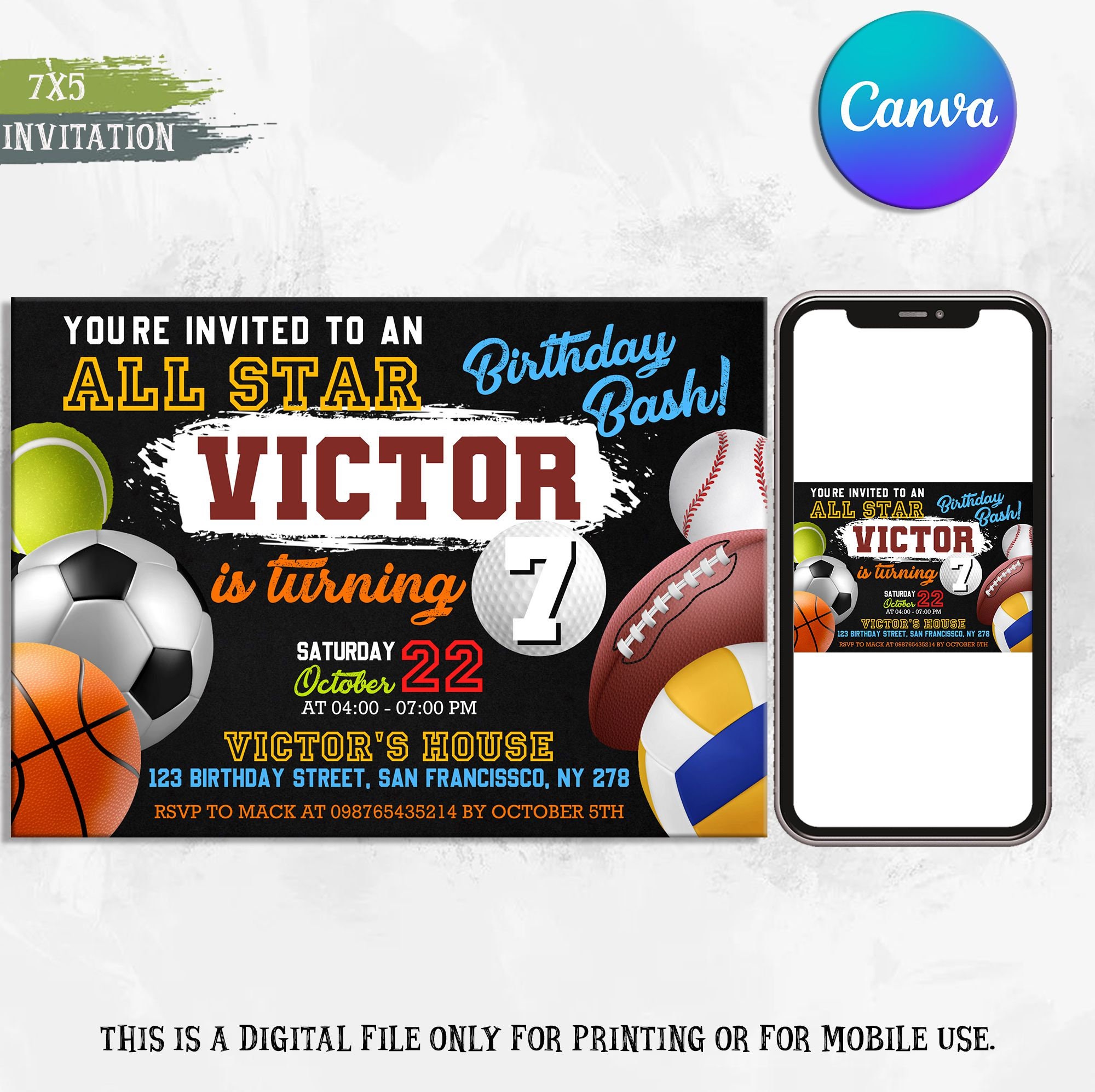 EDITABLE All-star Birthday Invitation All-star Party Sports - Etsy