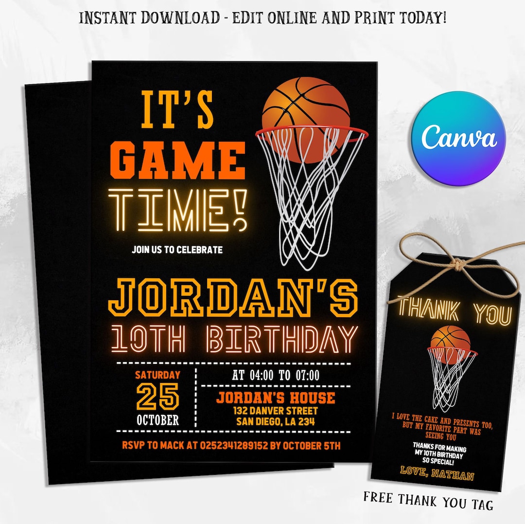 Editable Basketball Invitation Template, Basketball Birthday Invitation ...