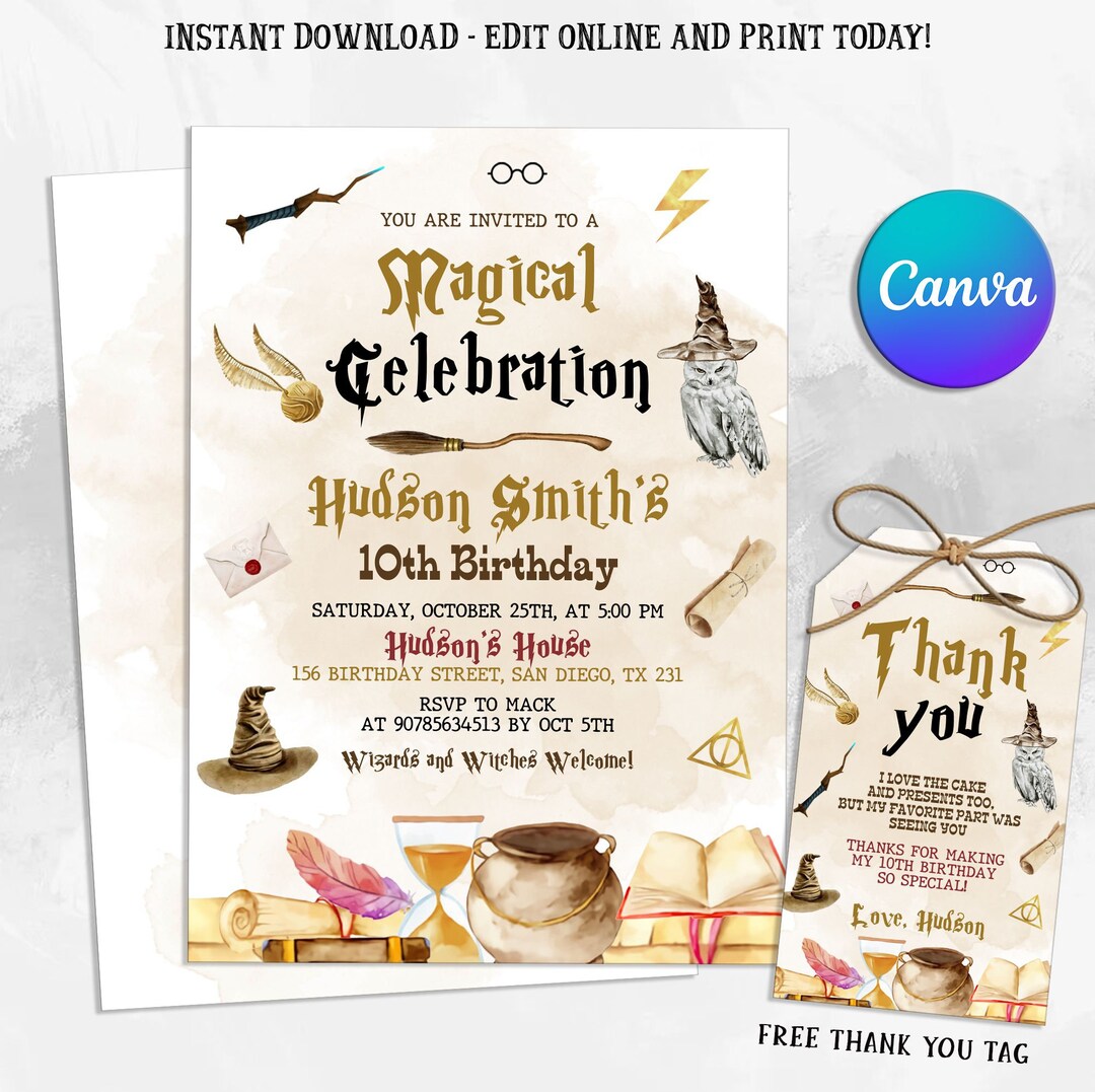 Wizard Birthday Invitation, Printable Wizard Party Invite, Witches ...
