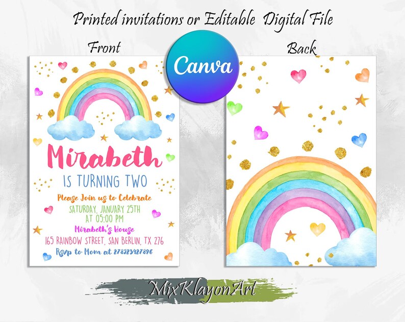 Editable Rainbow Invitation, Rainbow Birthday Party Invitation, Magical ...