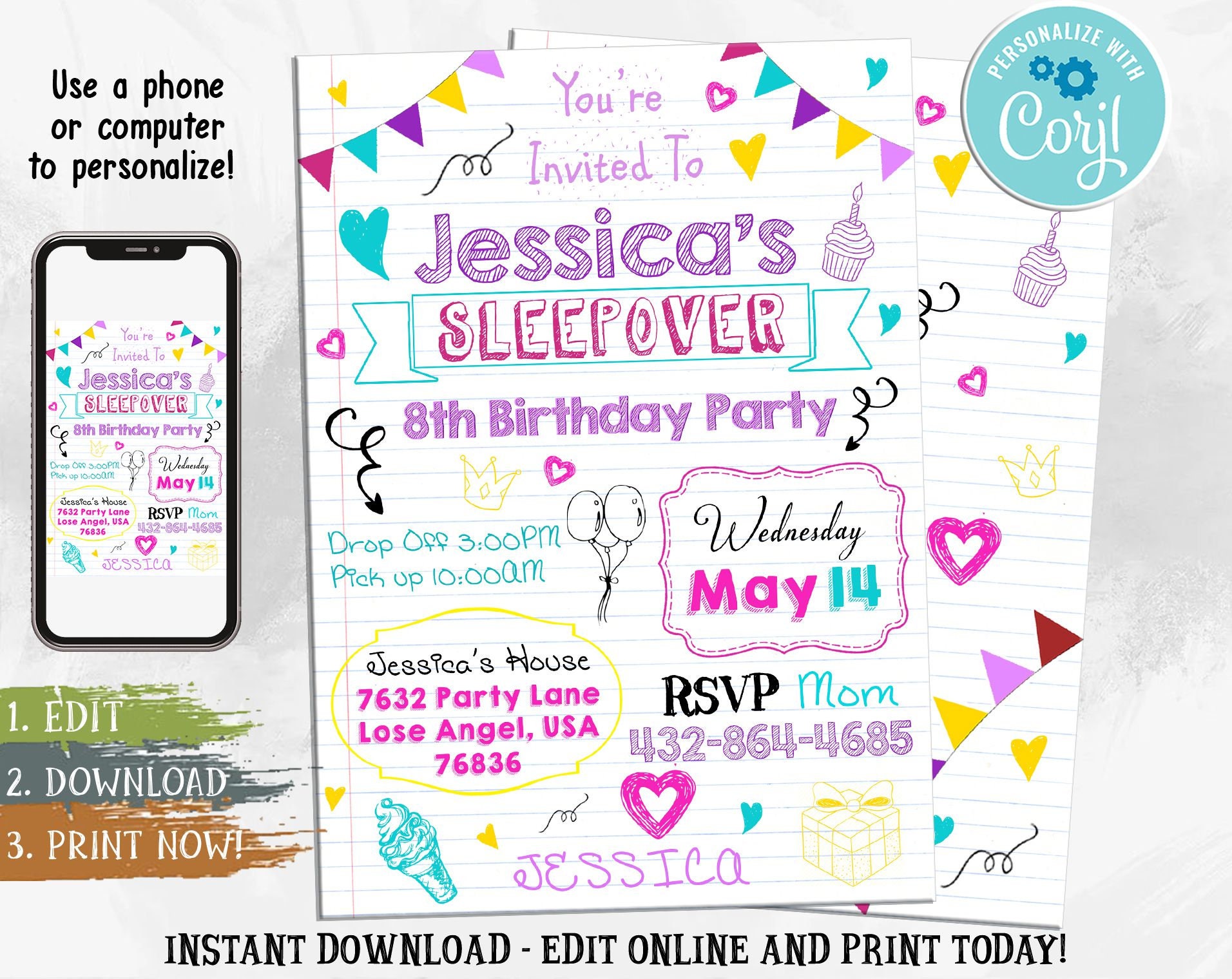 Teen Invitation Sleepover Tween Birthday Invitation Notebook - Etsy