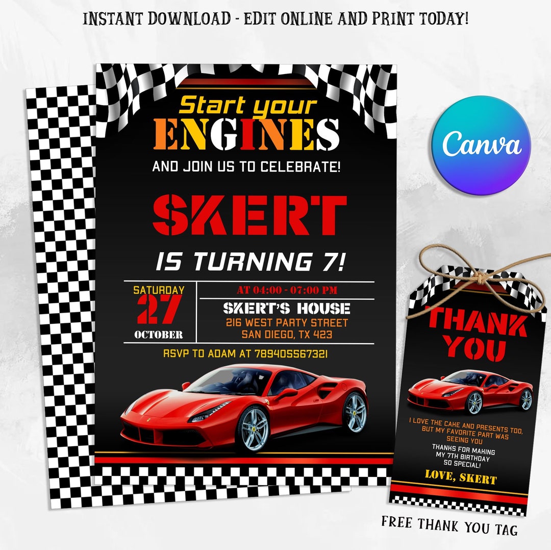 Editable Race Car Invitation, Race Car Birthday Invitation, Race Car ...