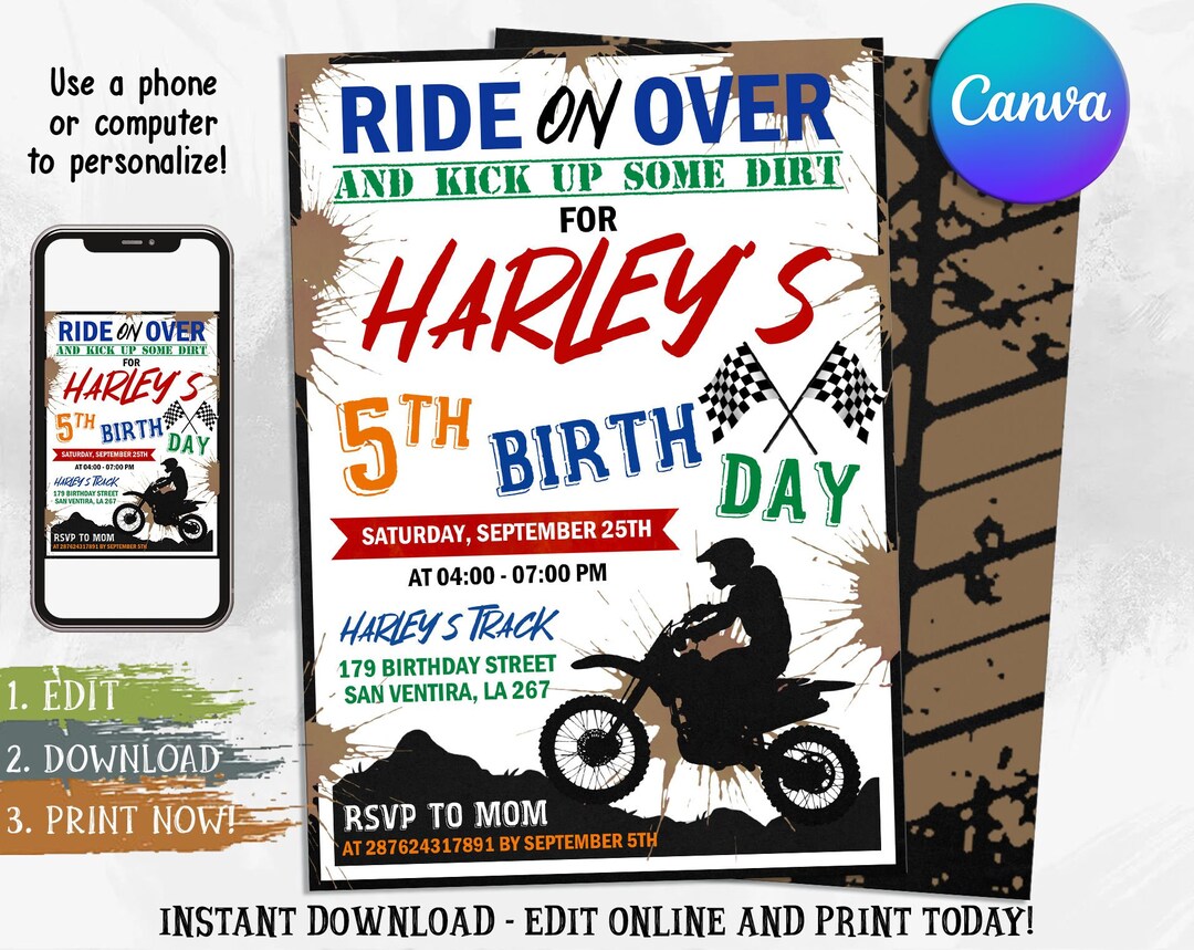 Dirt Bike Invitation, Dirt Bike Birthday Invitation, Dirt Bike Invites ...