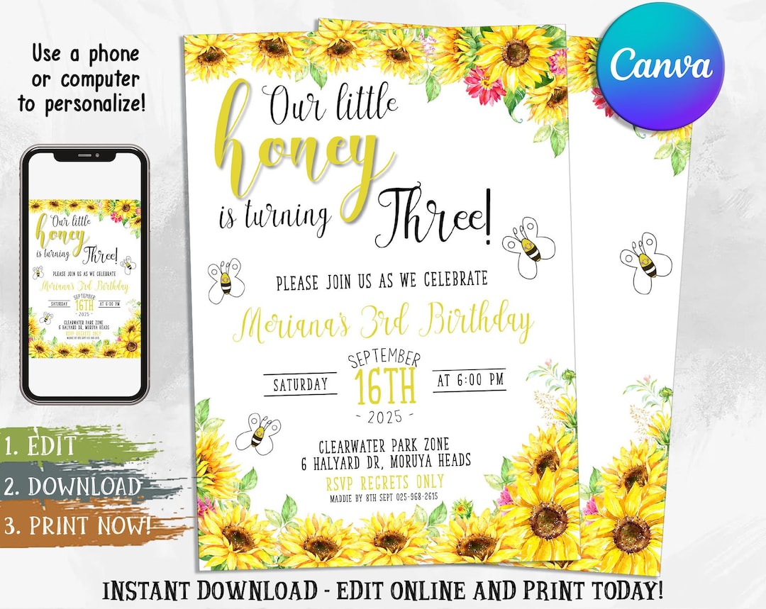 Editable Bee Invitation, Bee Day Birthday Invitation, Bee Party ...