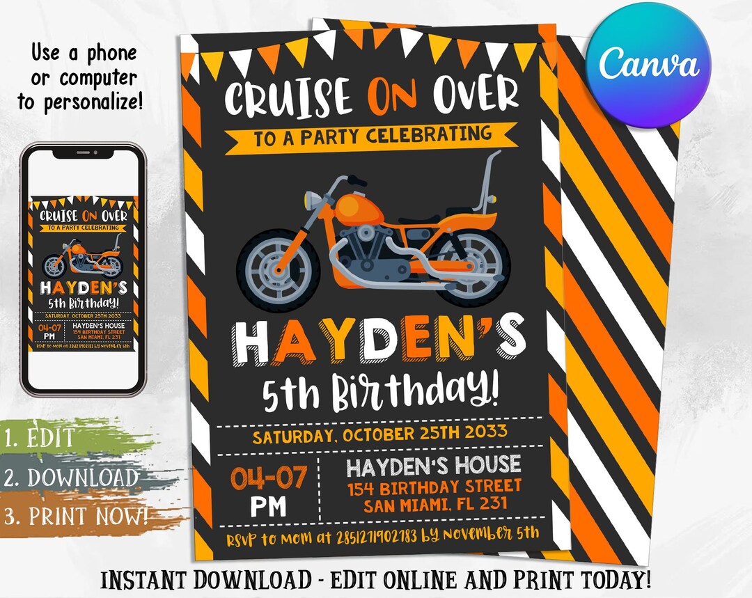 Motorcycle Invitation, Motorcycle Birthday Invitation, Vintage ...