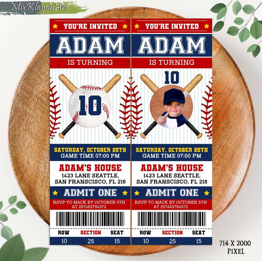 Baseball Ticket Birthday Invitation, Sports Ticket Party Invites, Any ...