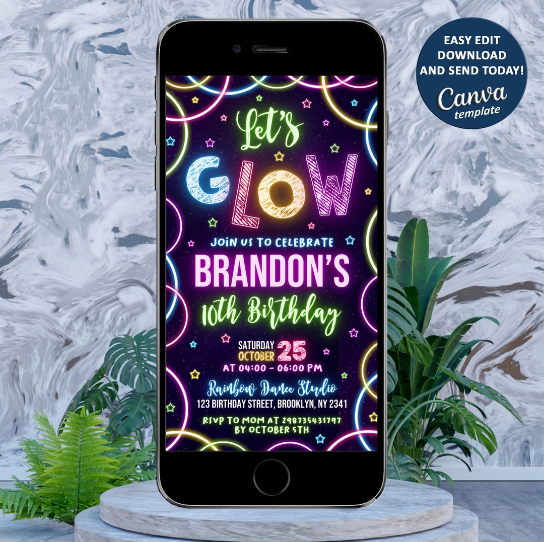 Digital Glow Birthday Party Invitation, Electronic Glow in the Dark ...