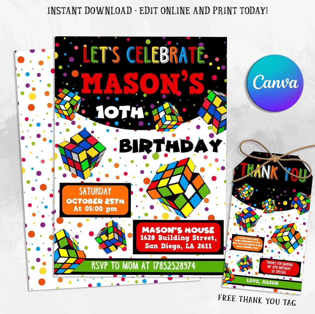 Puzzle Cube Birthday Invitation, Game Puzzle Invitation, Game Birthday ...