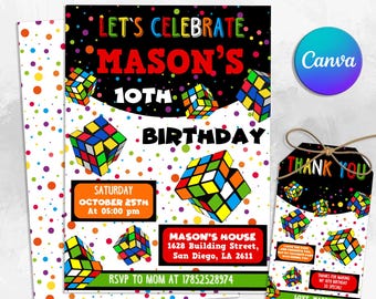 Rubik's Cube Party Invite - Instant Edit & Download - Corjl - Etsy