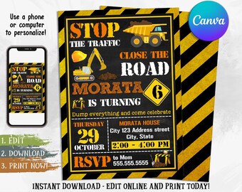 Editable Construction Party Invitation, Construction Birthday Invites ...