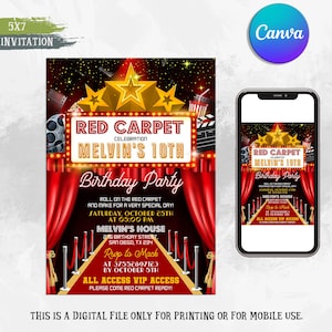 Editable Red Carpet Invitation, Red Carpet Birthday Party Invitation ...