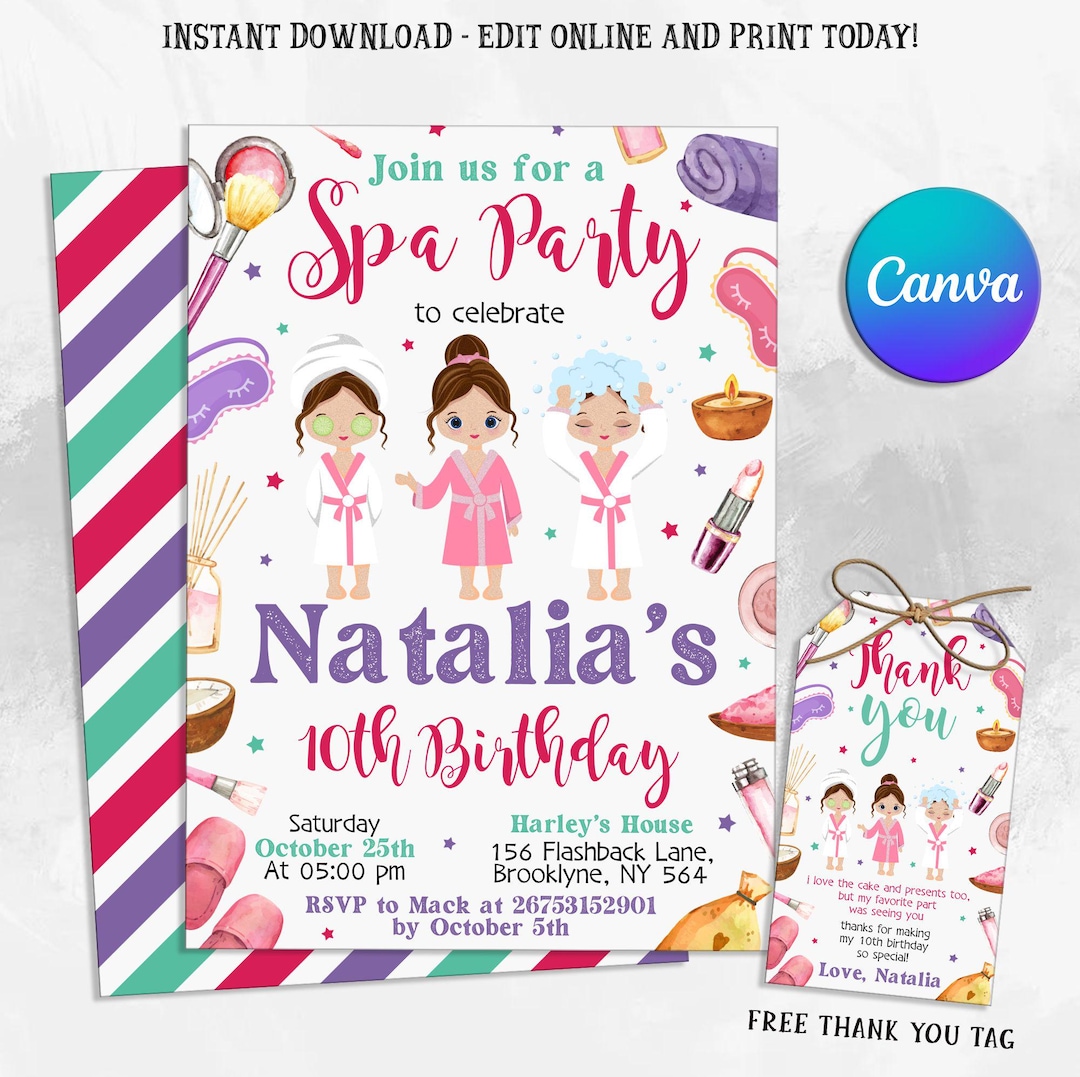Spa Party Invitation, Spa Girls Birthday Invitation, Tween Birthday Spa ...