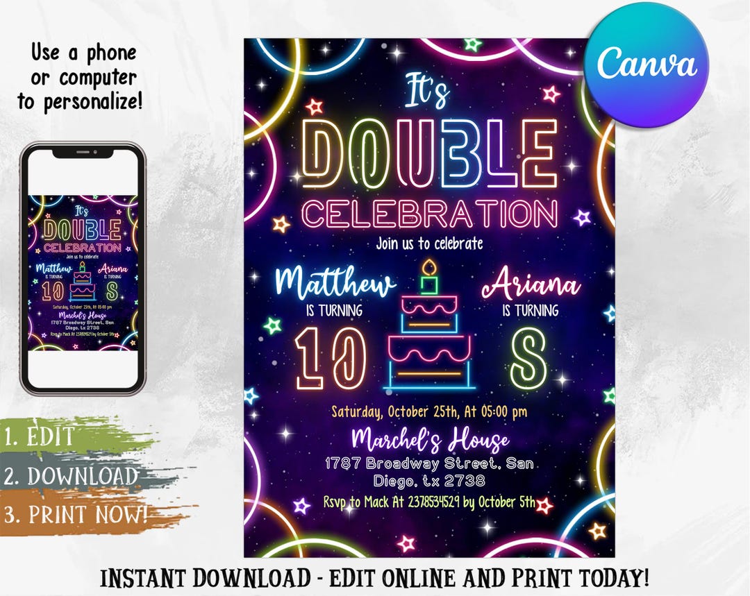 Double Birthday Invitation, Joint Party Birthday Invitation, Sibling ...