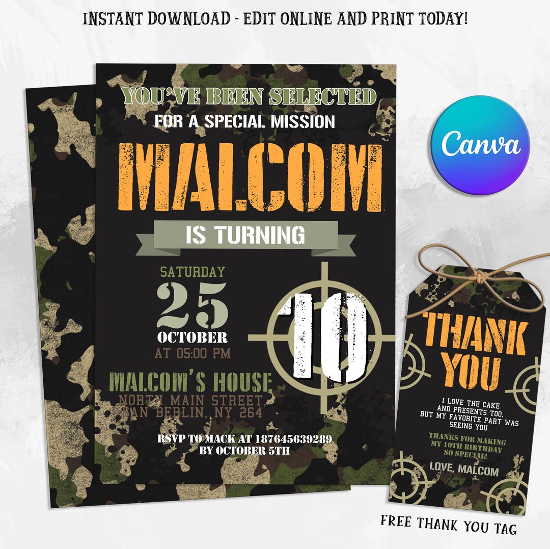 Army Birthday Party Invitation, Military Party Invitation, Soldier ...