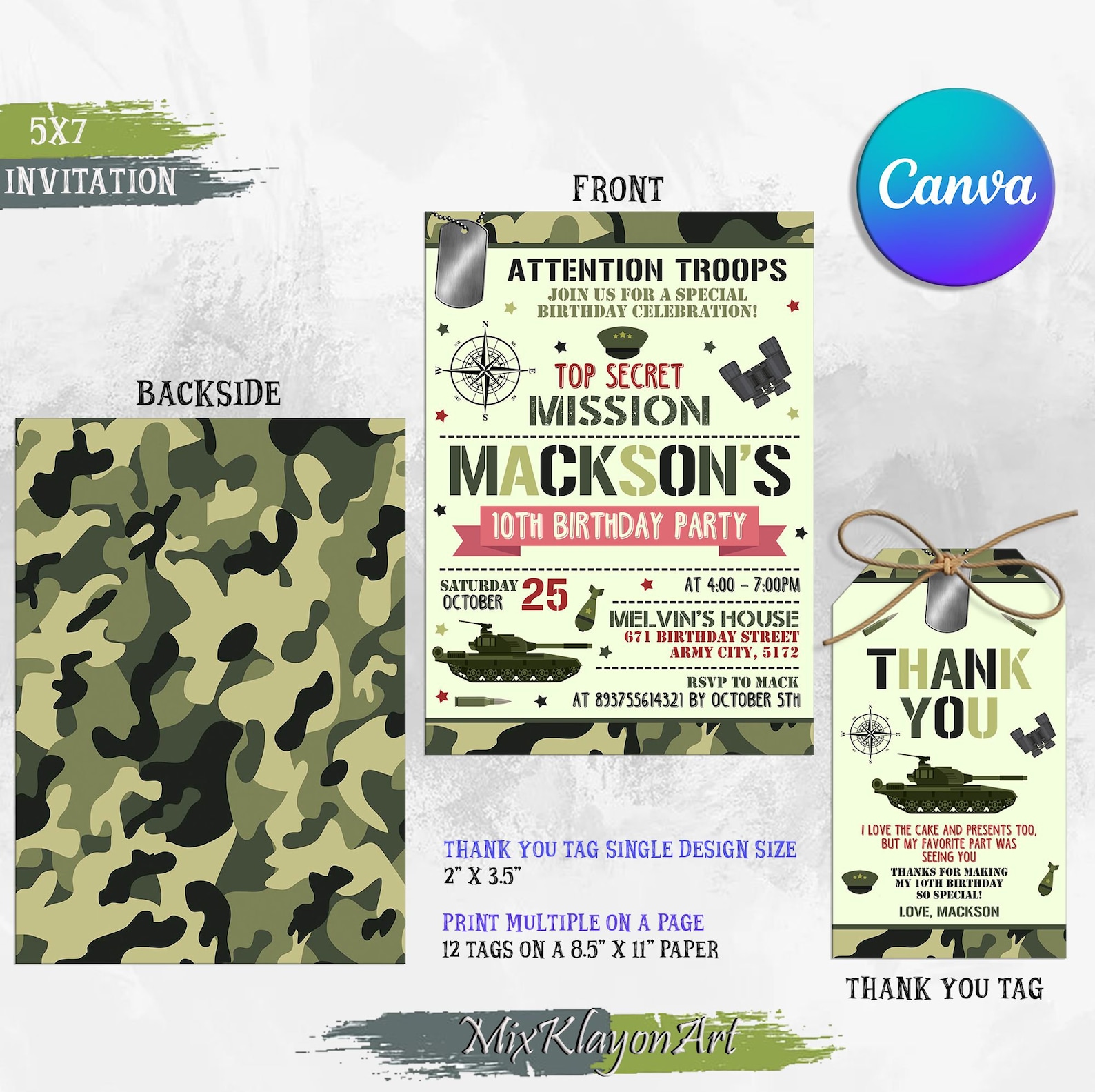 Military Party Invitations, Army Birthday Invitation, Soldier Birthday ...