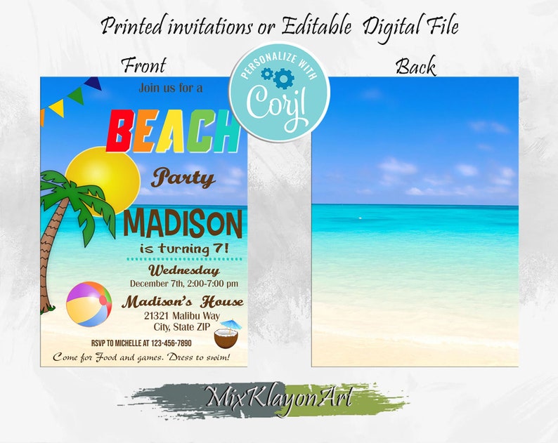 Editable Beach Invitation Beach Party Invitation Beach - Etsy