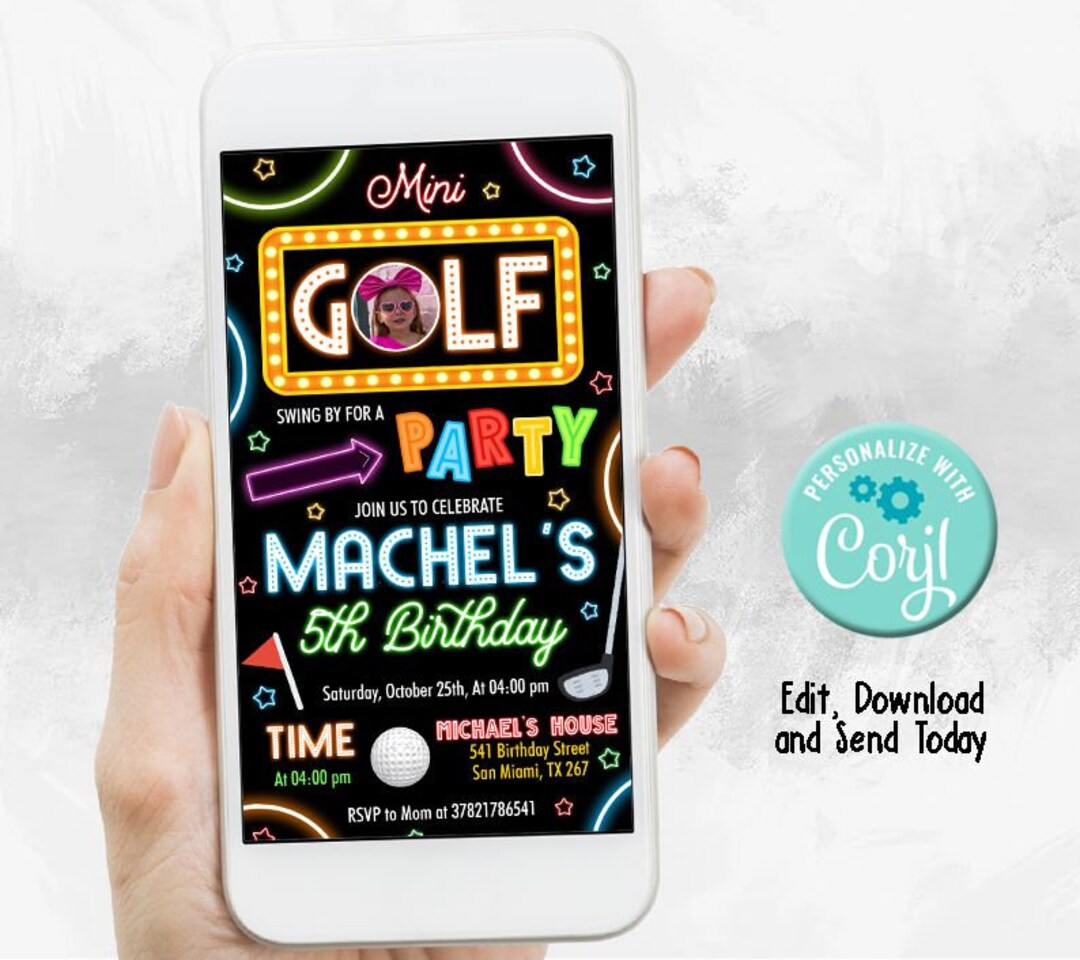 Mini Golf Electronic Invitation, Golf Mini Birthday Invitation, Glow ...
