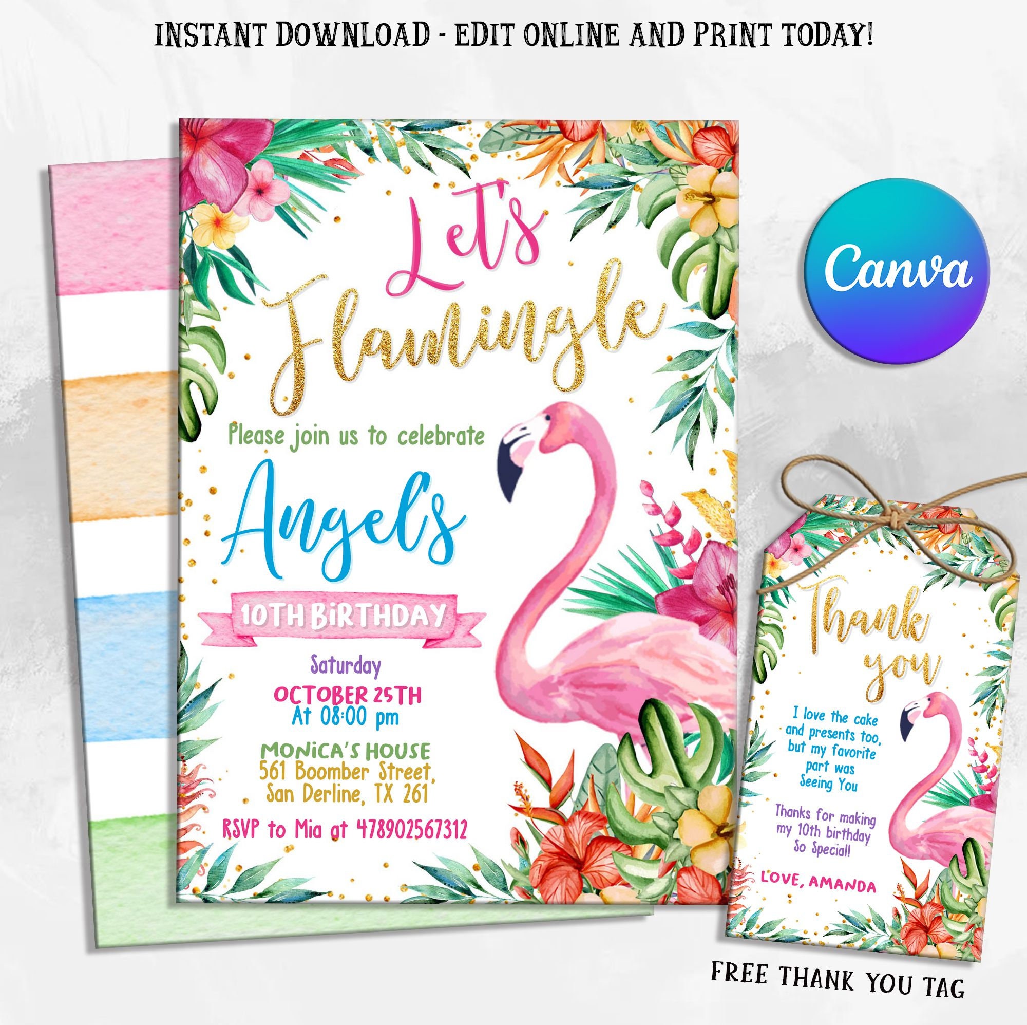 Editable Lets Flamingle Birthday Invitation, Pineapple Invite, Tropical ...