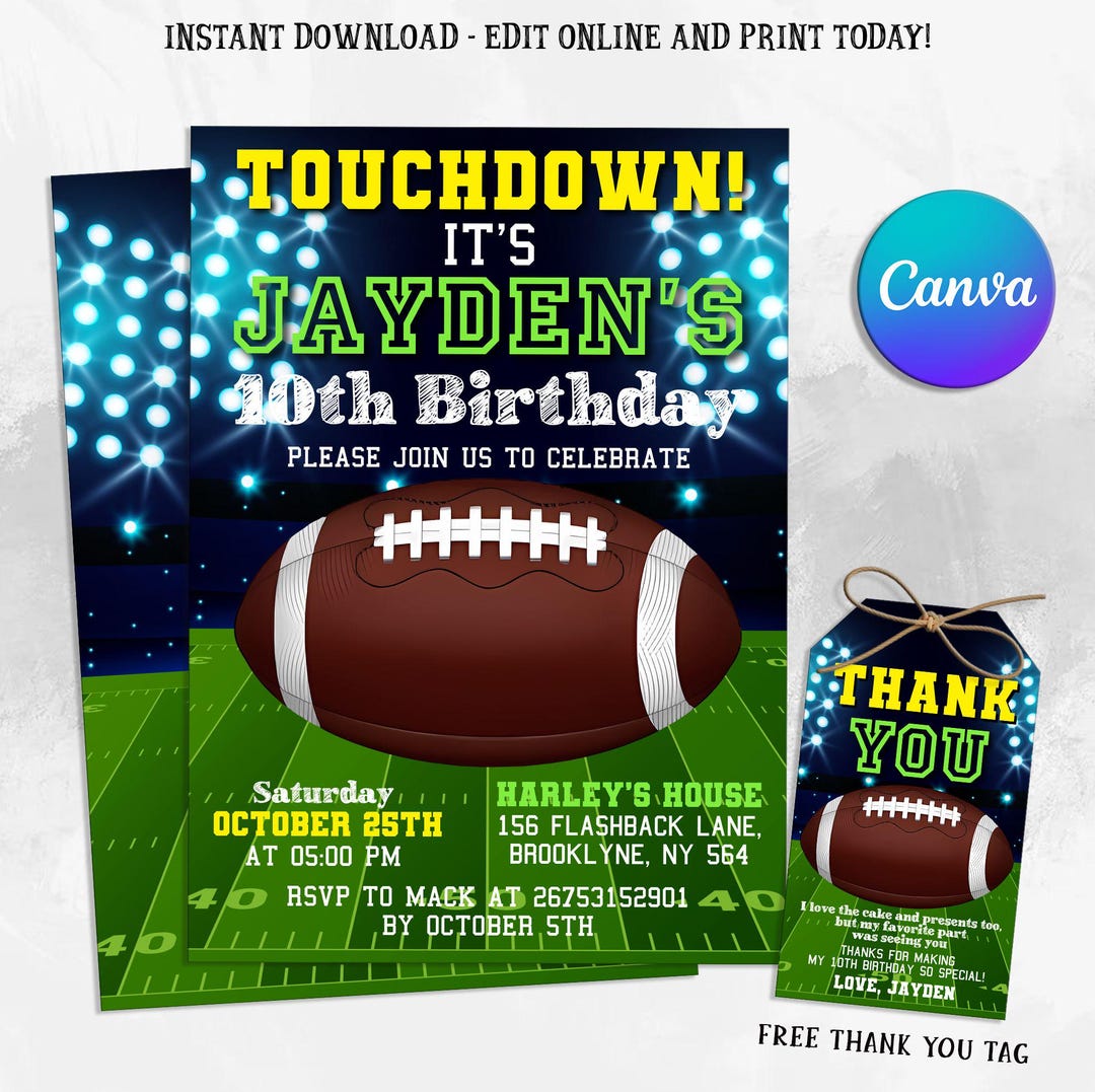Football Invitation, Football Birthday Invitation, American Football ...
