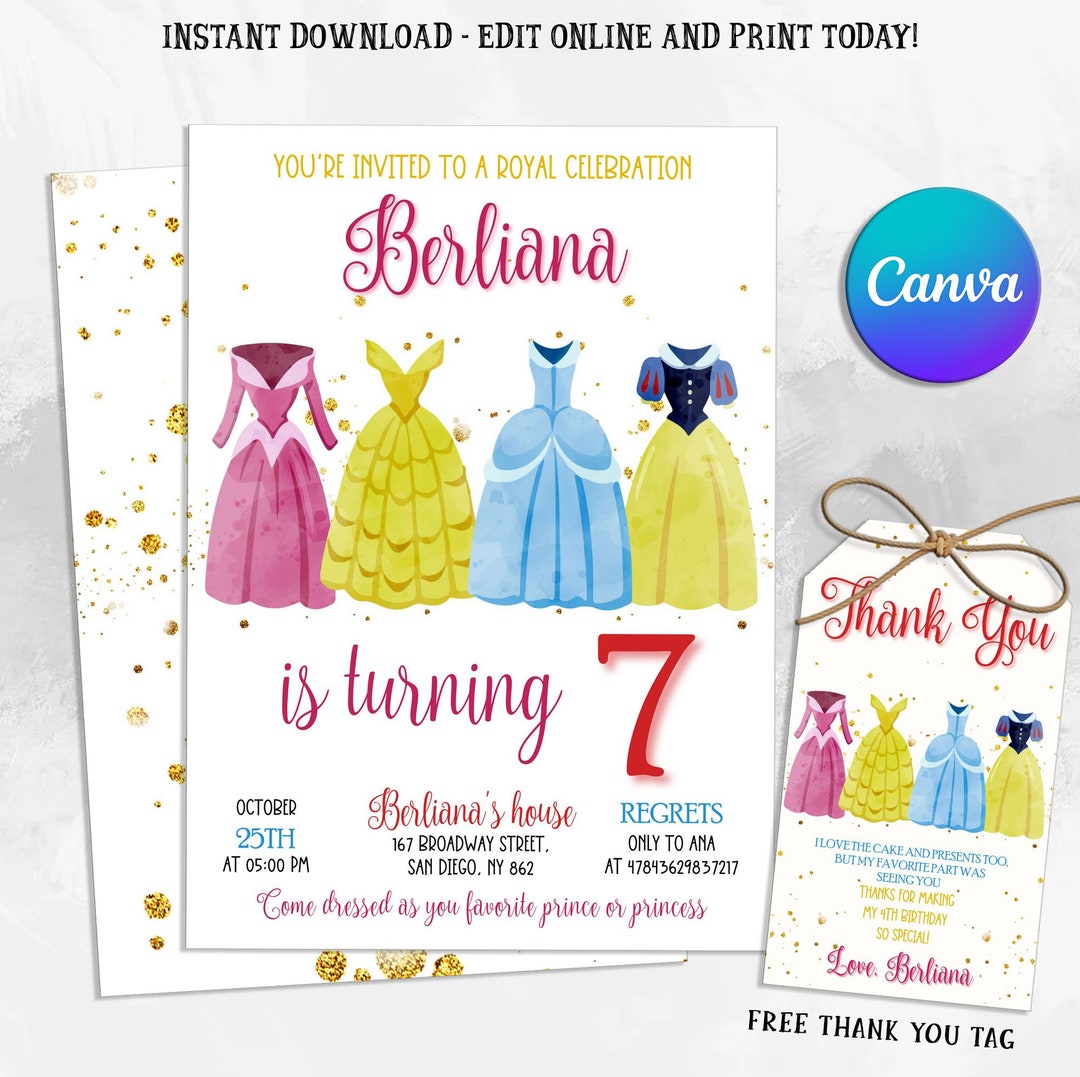 Editable Princess Birthday Invitation, Princess Dress-up Invite, Royal ...