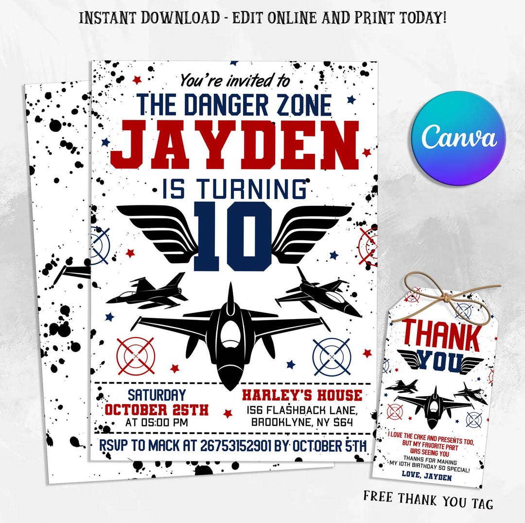 Fighter Pilot Birthday Invitation, Fighter Jet Pilot Invitation, Boy ...