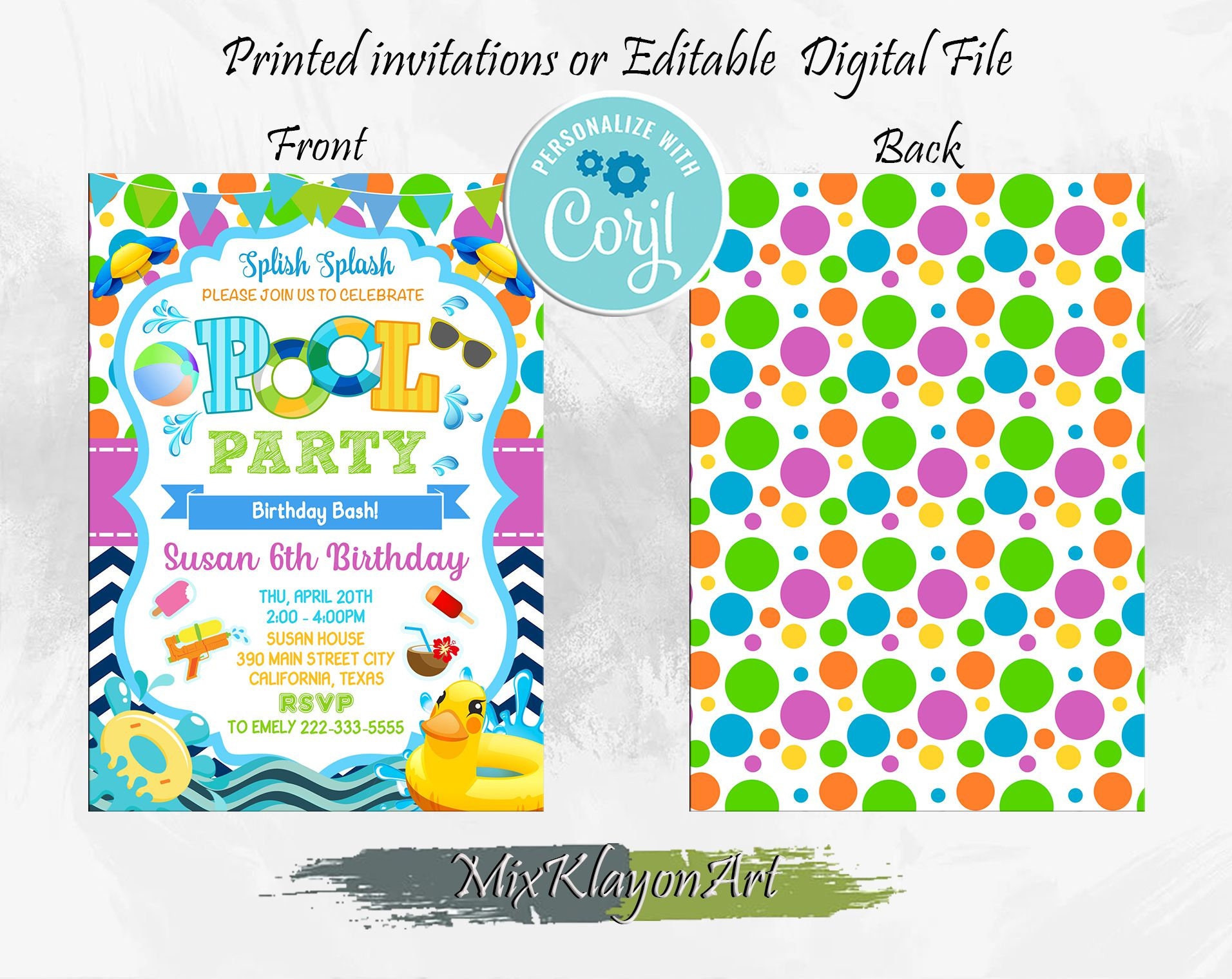 Editable Pool Birthday Invitation Poll Party Invitation - Etsy