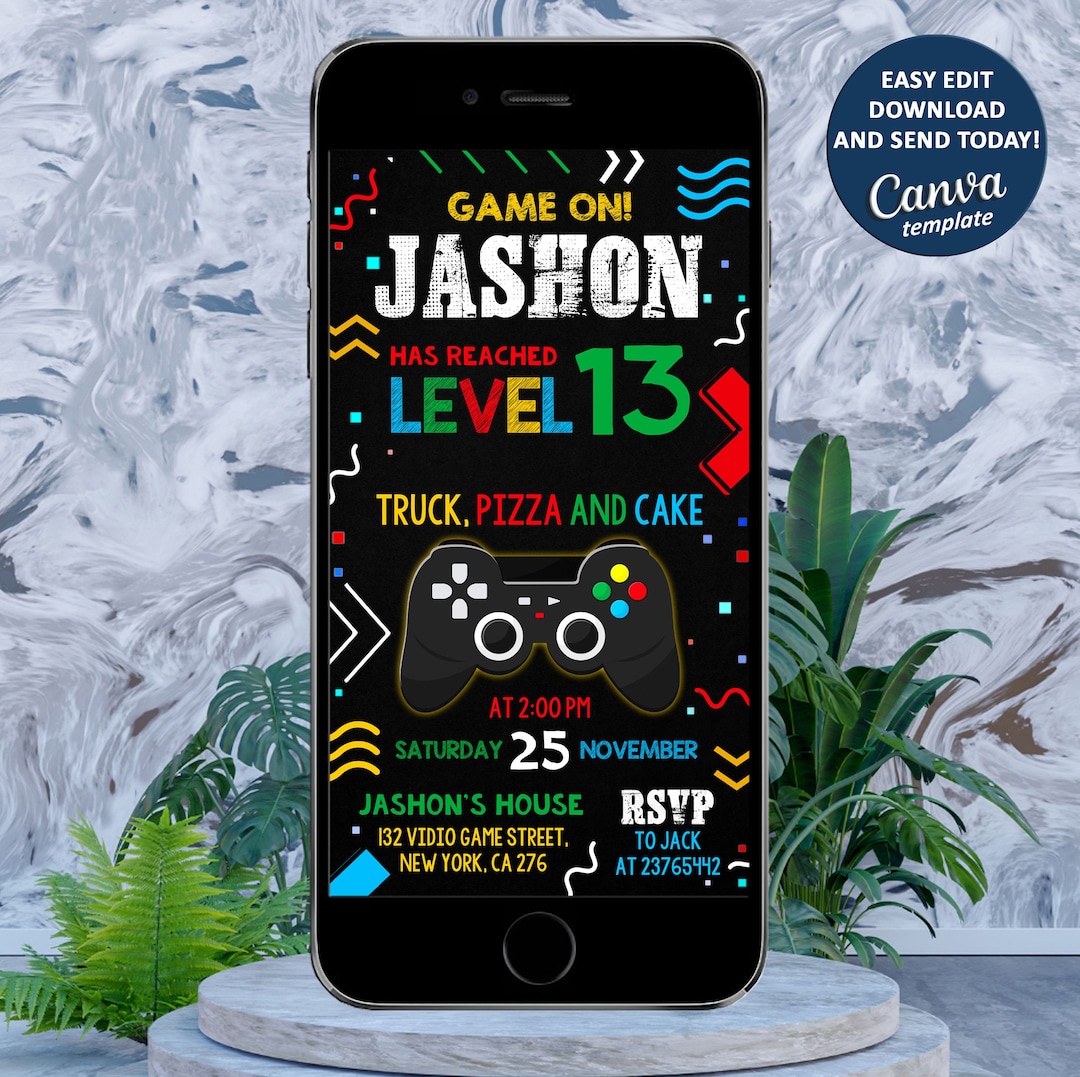 Editable Gamer Birthday Invitation, Video Game Party Mobile Invite ...