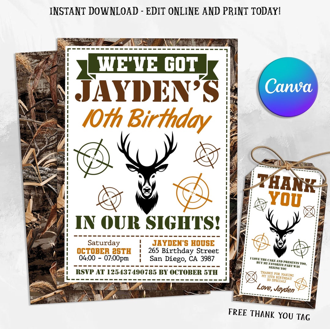 Editable Hunting Invitation, Hunting Irthday Party Invitation, Camo ...