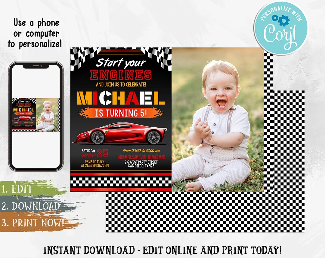 Editable Race Car Invitation Race Car Birthday Party - Etsy