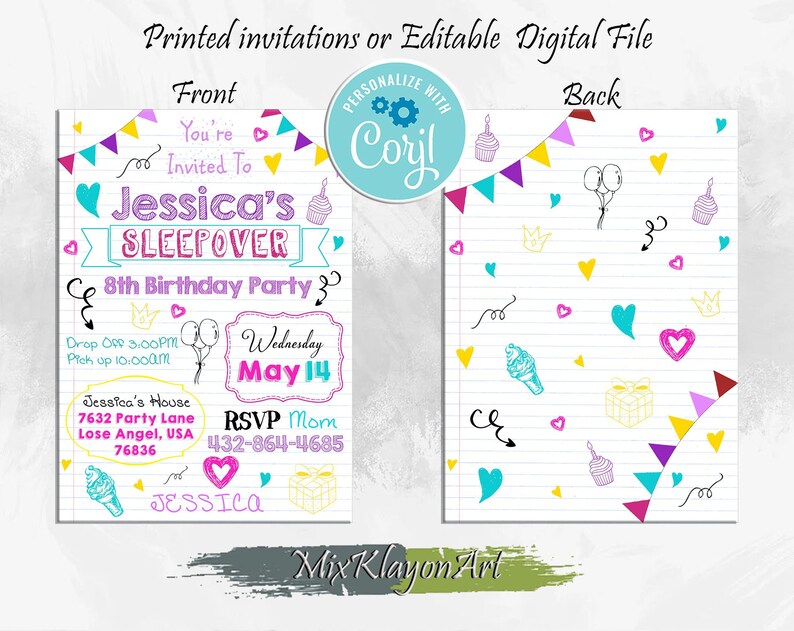 Teen Invitation Sleepover Tween Birthday Invitation Notebook - Etsy
