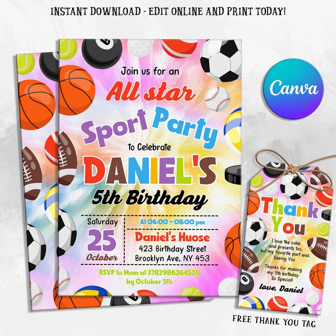 Sports Invitation, All Star Sport Invitation, Sport Party, Sports ...