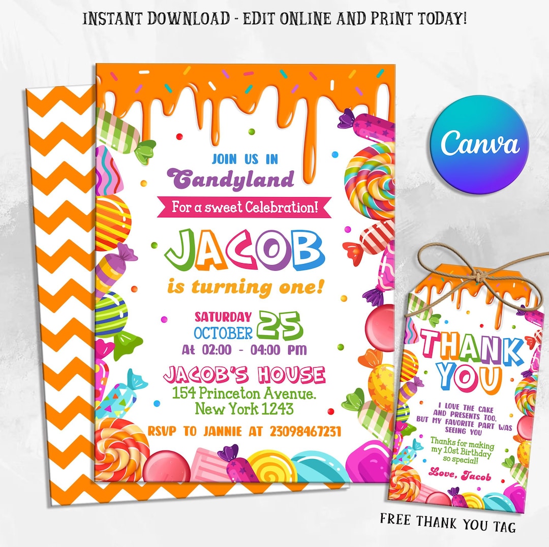Editable Sweets Candy Invitation Template, Sweet Candy Birthday ...