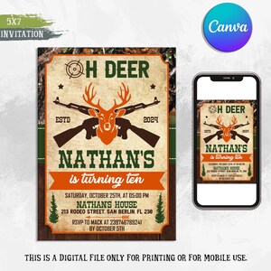 Editable Hunting Birthday Invitation, Huting Party Invites, Deer ...