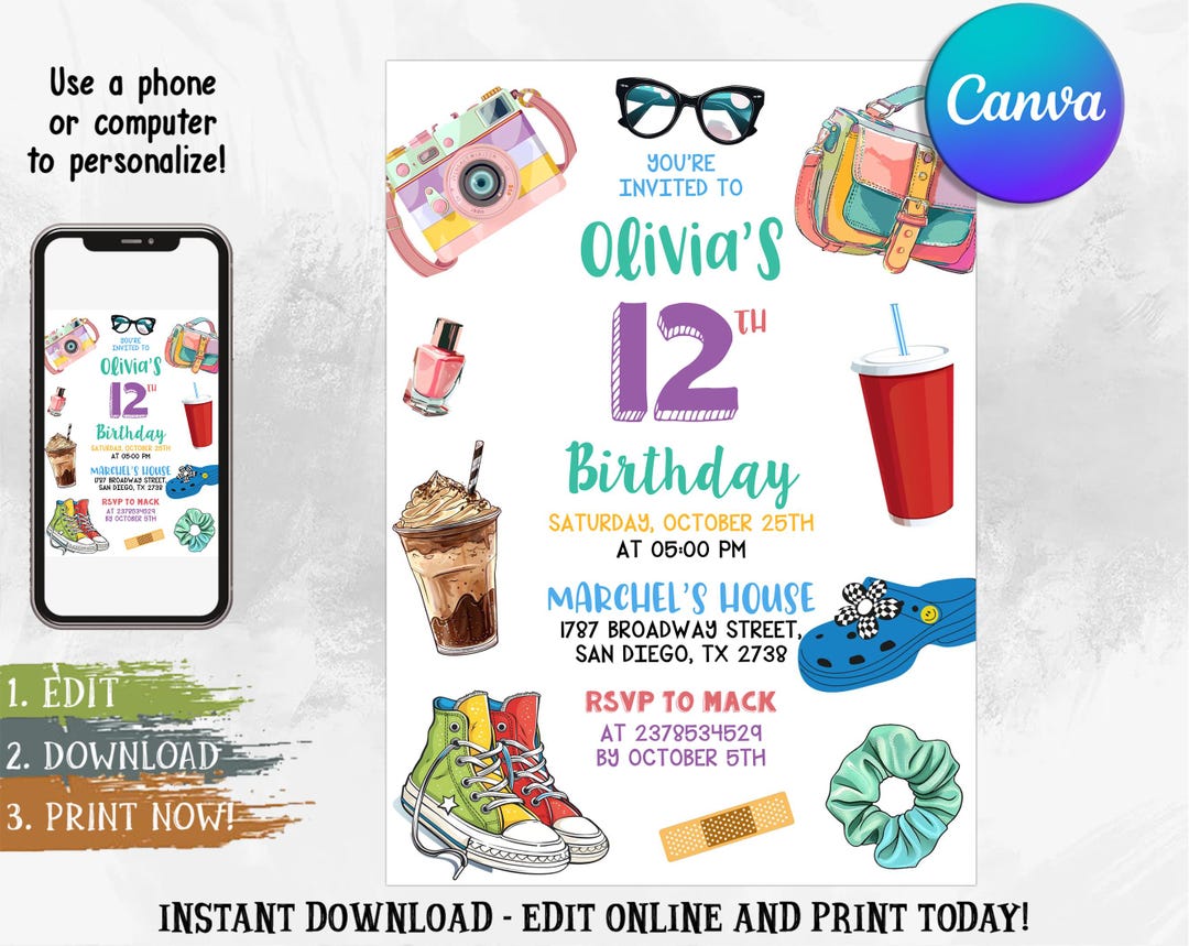 VSCO Birthday Party Invitation, Girl Birthday Invitation, Teen Tween ...