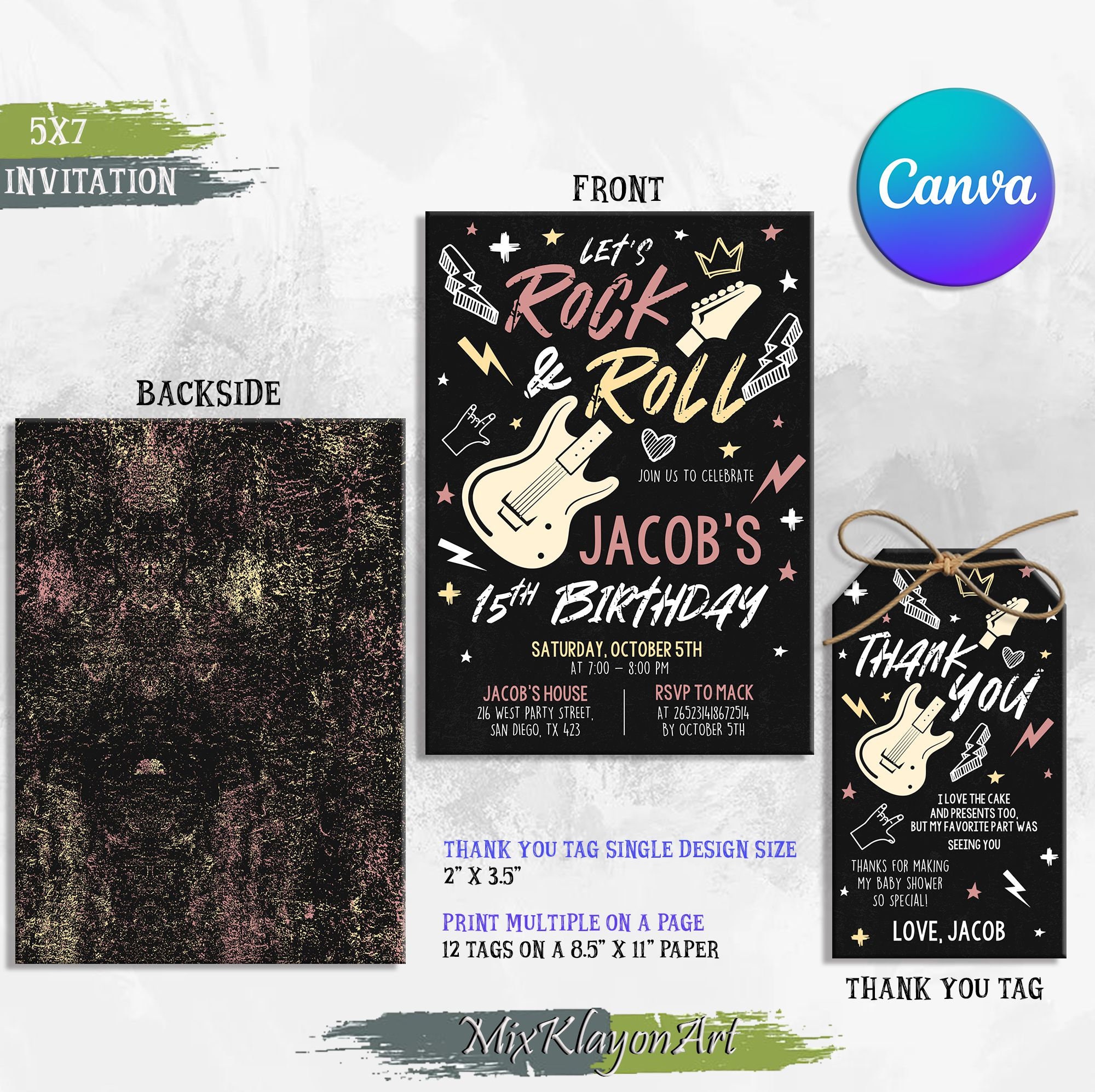 Rock and Roll Birthday Invitation, Music Party Invite, Rock Star ...