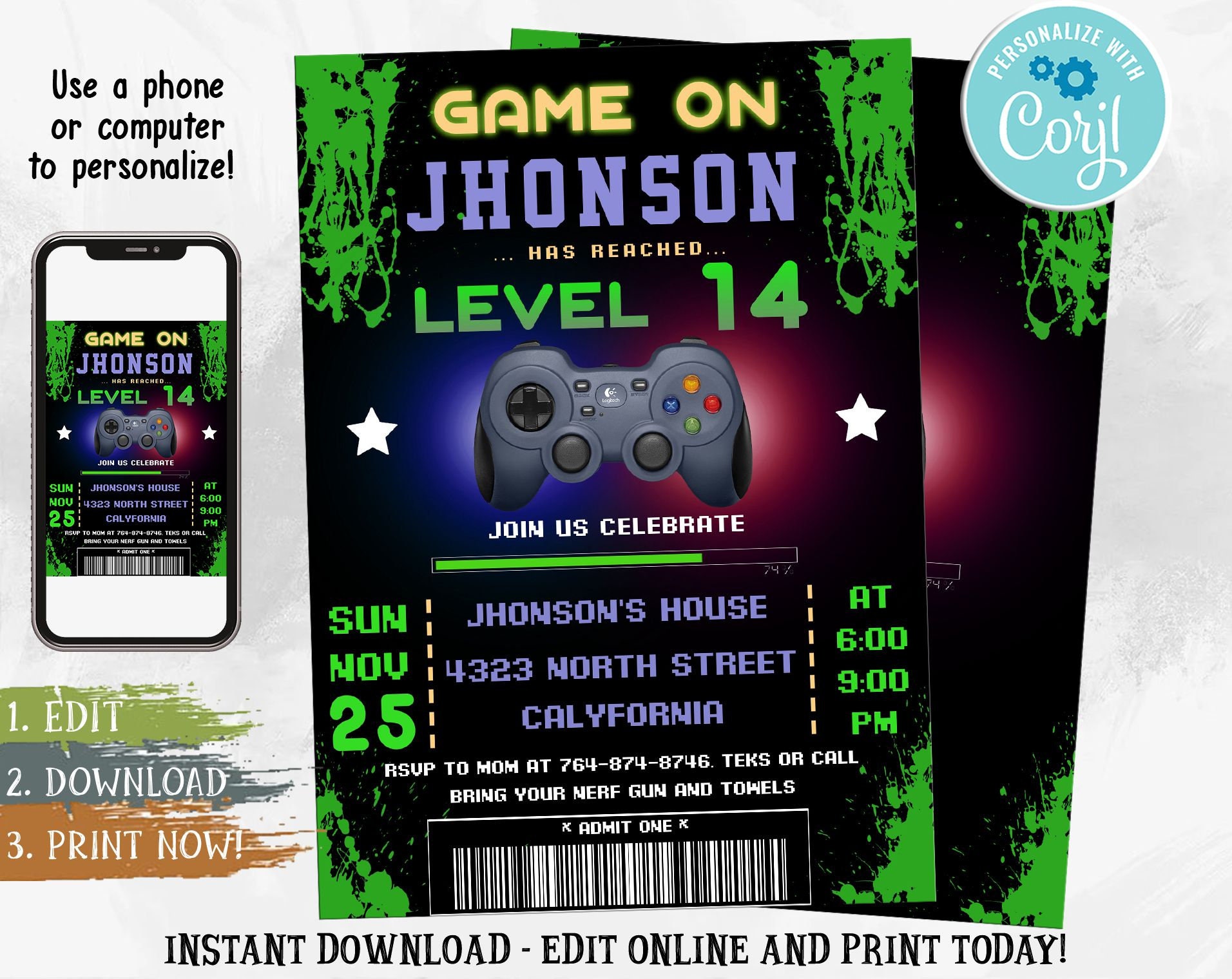 EDITABLE Game Birthday Invitation Video Game Invitation - Etsy