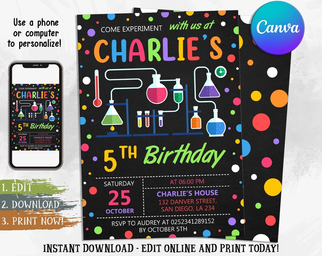 Editable Science Party Invitation, Experment Laboratory, Science ...