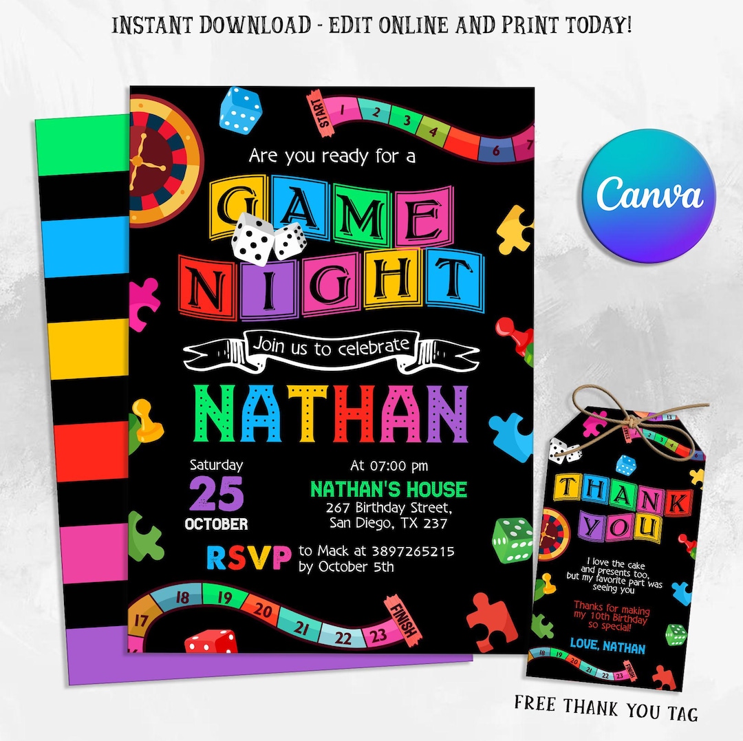 Game Night Invitation, Family Game Night Invite, Game Theme Party ...