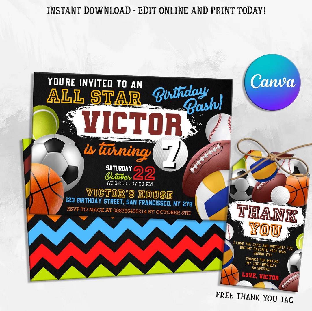 EDITABLE All-star Birthday Invitation, All-star Party, Sports Birthday ...