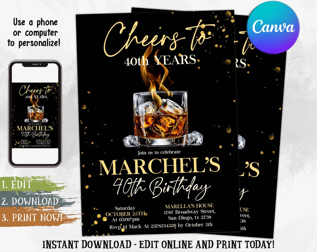 Whiskey Birthday Invitation, Surprise Party Invite, 30th 40th 50th Any ...