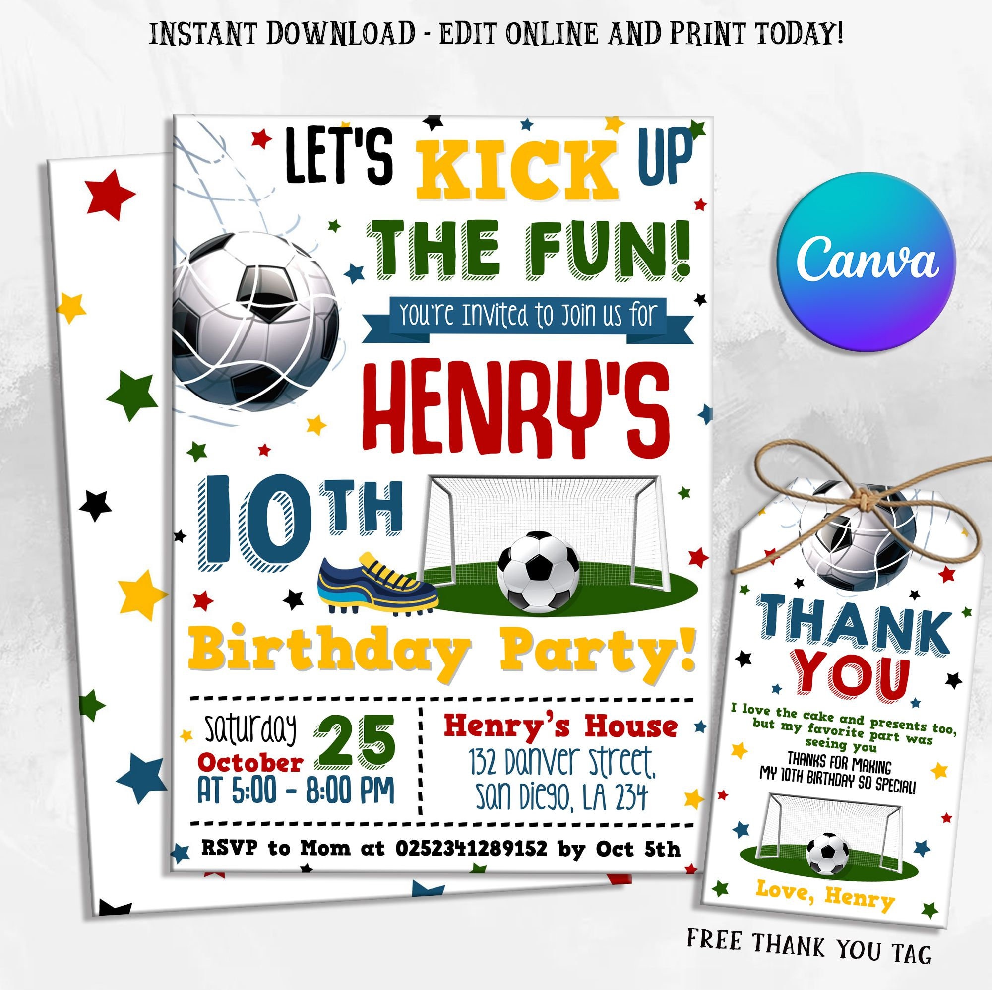 Editable Soccer Invitation, Soccer Birthday Party Invitation, Soccer ...