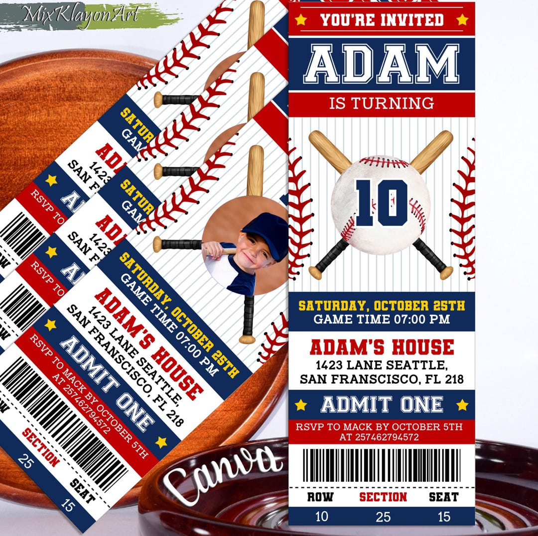 Baseball Ticket Birthday Invitation, Sports Ticket Party Invites, Any ...