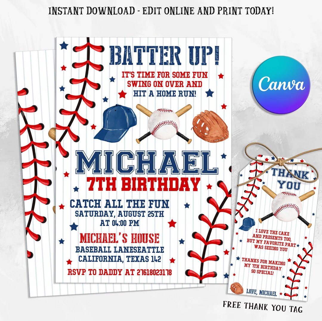 Baseball Birthday Invitation, Baseball Party Invitation, Sports Theme ...