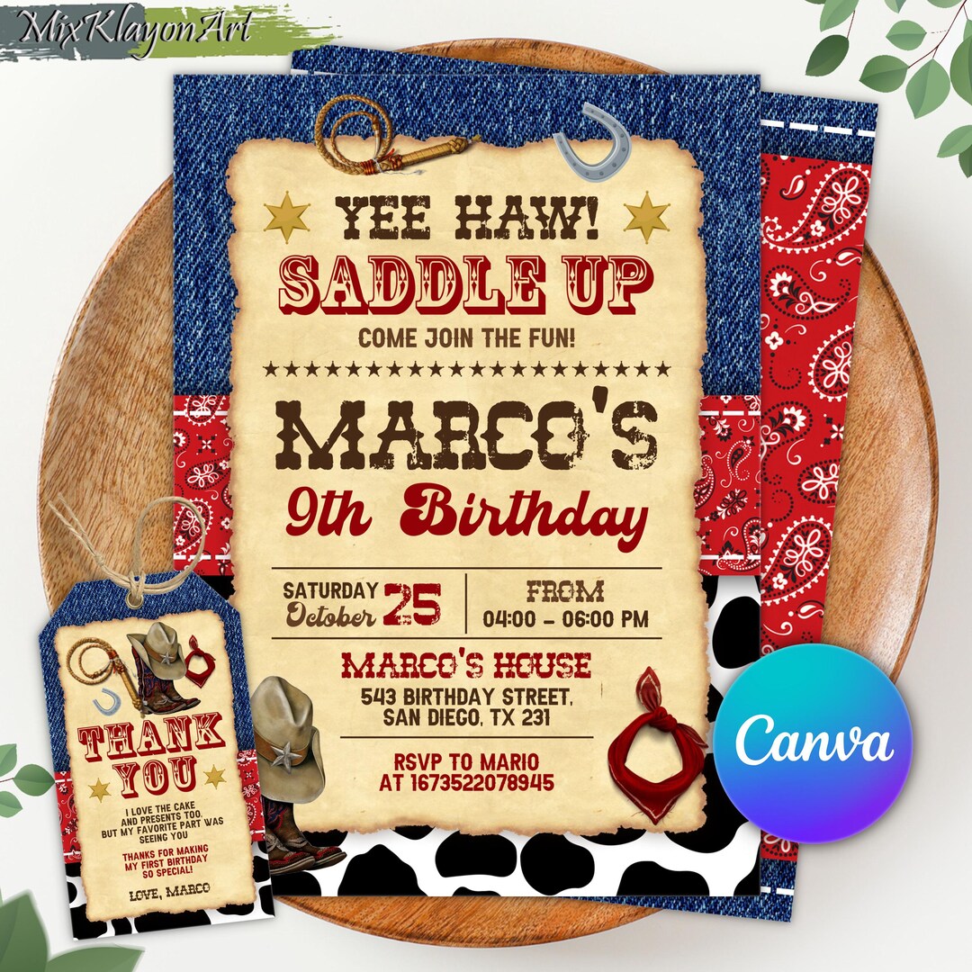 Digital Cowboy Birthday Invitation, Cowboy Birthday Invite, Kid ...