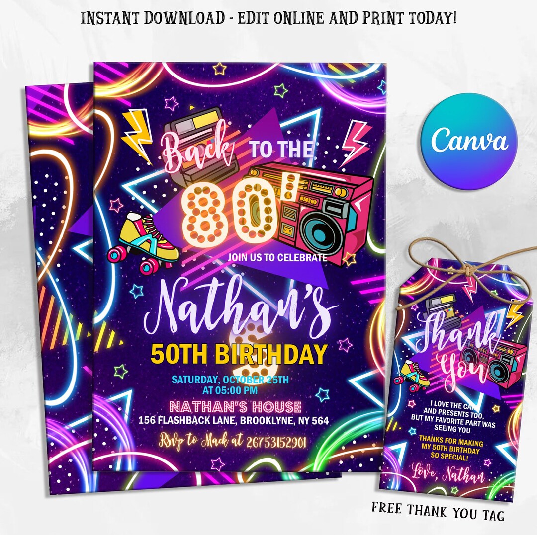 Editable 80s Birthday Party Invitation, Back to the 80s, Throwback ...