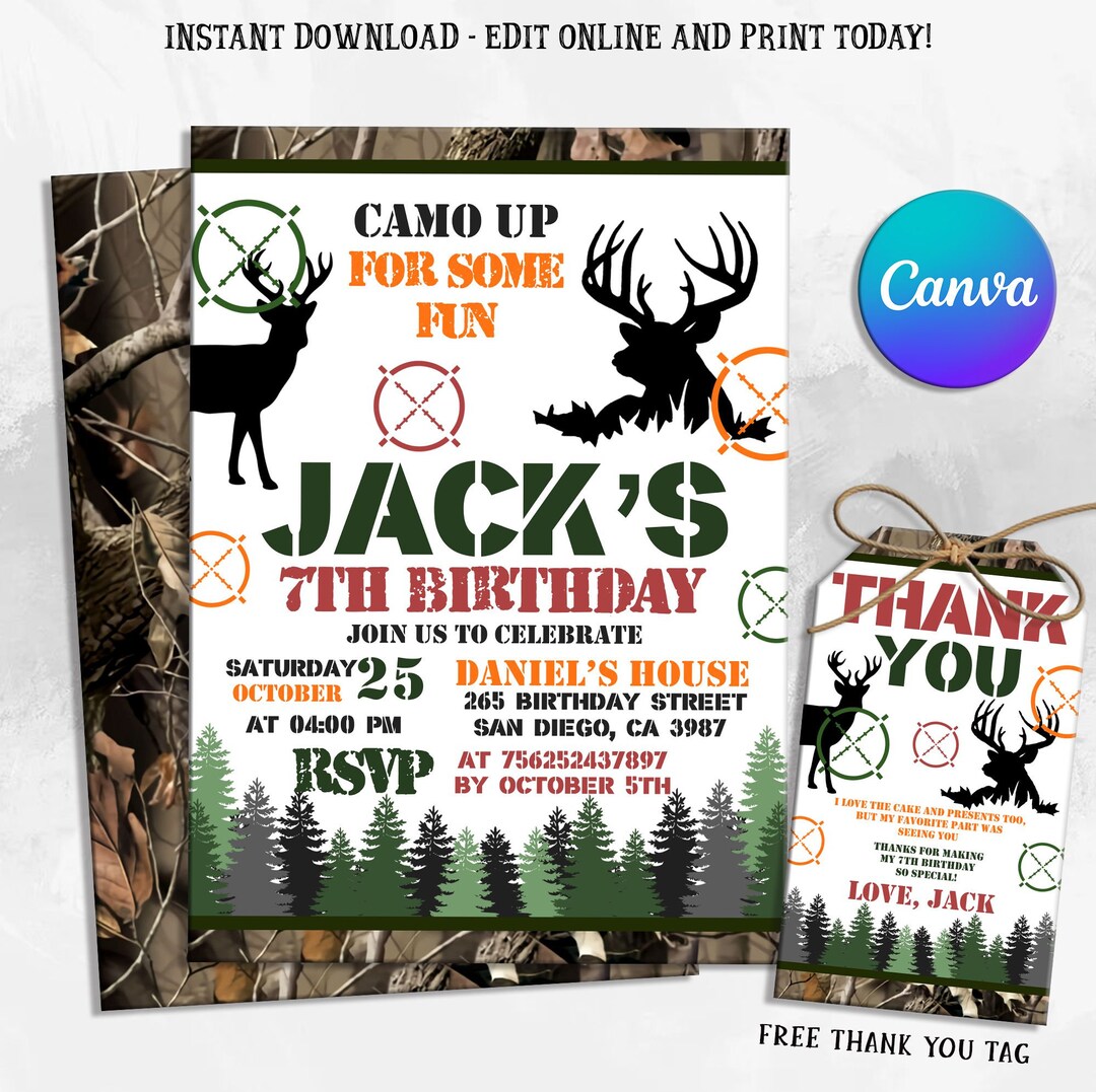Hunting Birthday Invitation, Camo Birthday, Deer Birthday, Hunting ...
